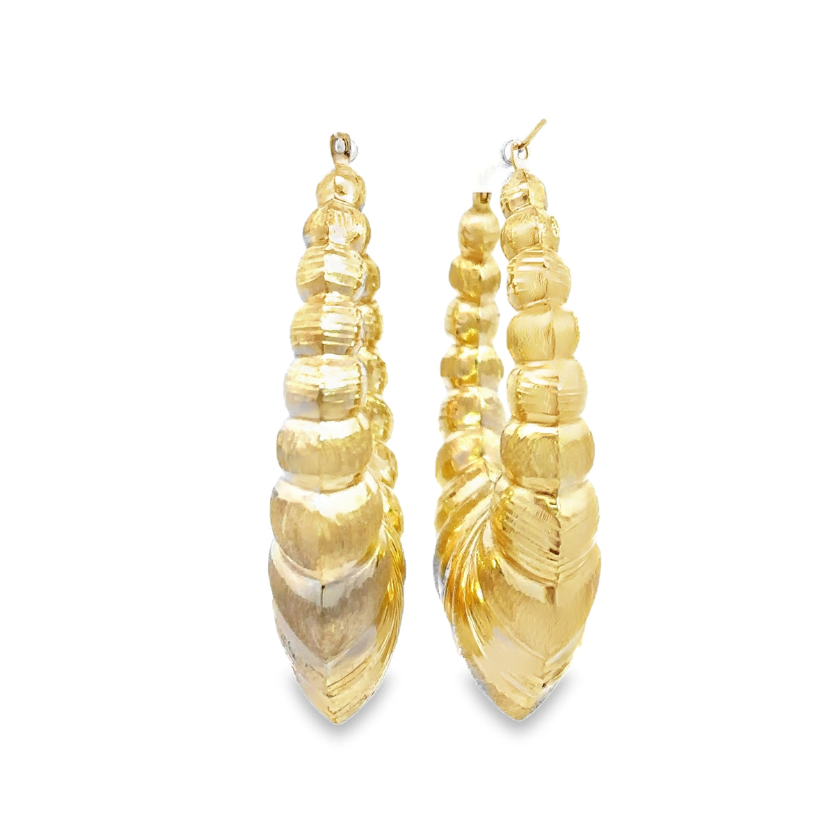 10K Gold Large Diamond Cut/Satin Finish Shrimp Hoop Earrings – Ijaz ...