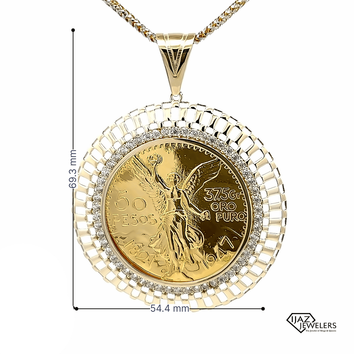 10K Gold Centenario Replica W/ CZ band Style Border Bezel Charm – Ijaz ...